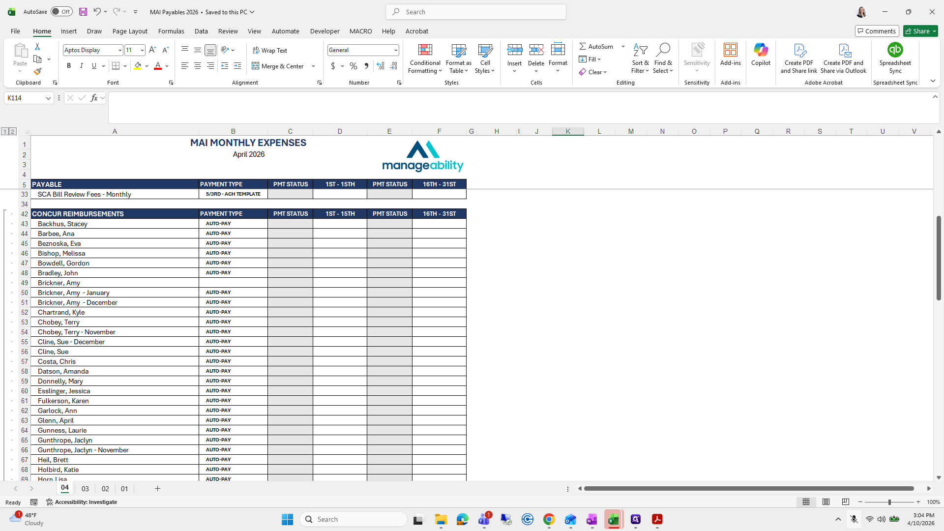 SOP: Cash Flow Reporting & Payables