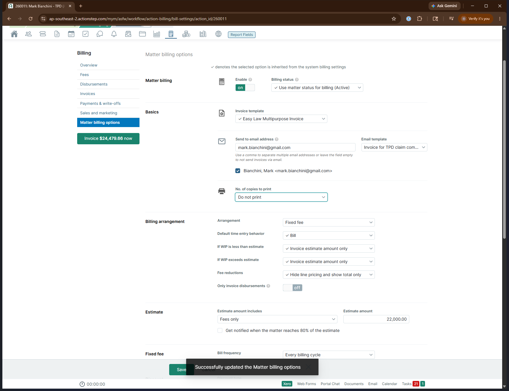Configure Fixed-Fee TPD Matters for Billing